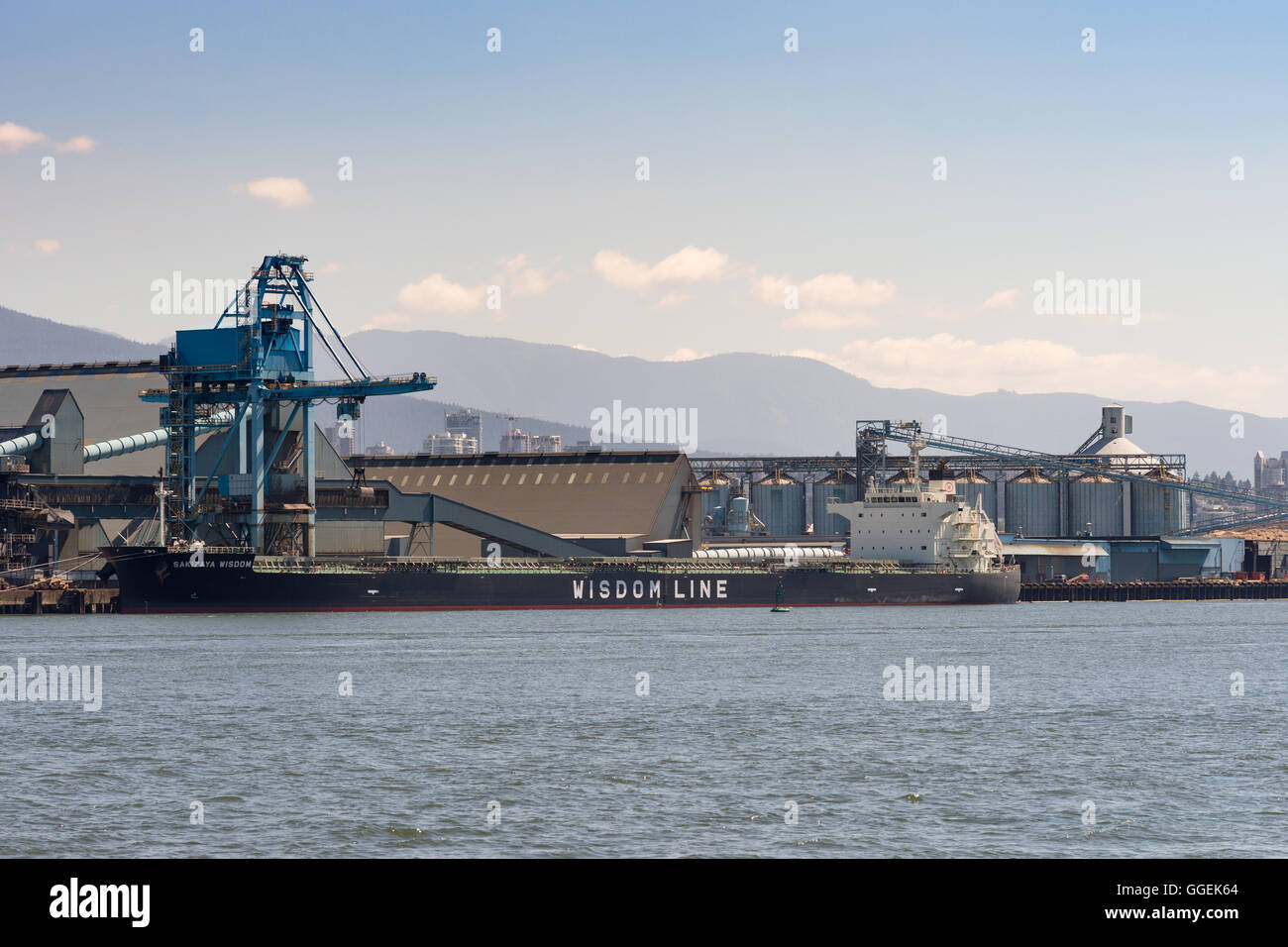 The Wisdom Line bulk ship in Vancouver harbor Stock Photo - Alamy