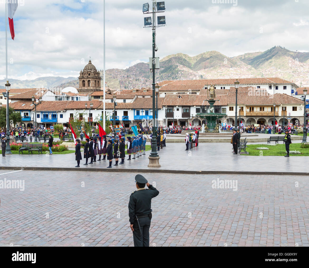 Cusco, Peru - May 12 : School children in uniform in a civic parade ...
