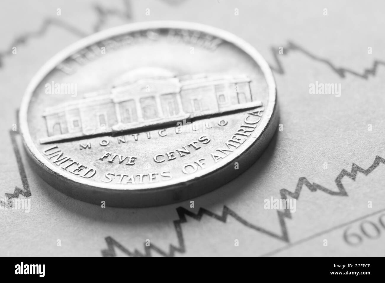 Five cents coin american currency Black and White Stock Photos & Images ...