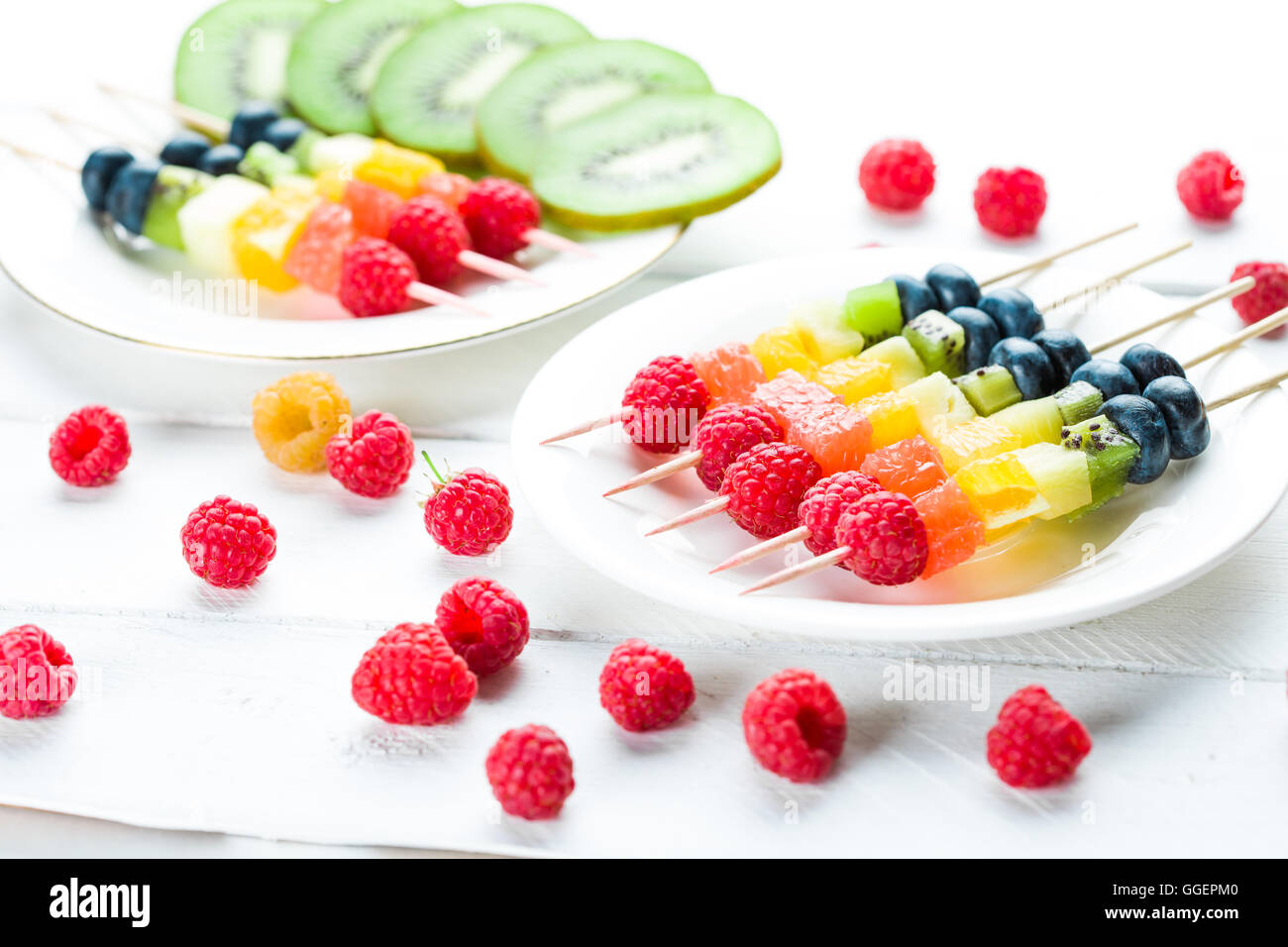 Fresh summer fruits on sticks Stock Photo - Alamy