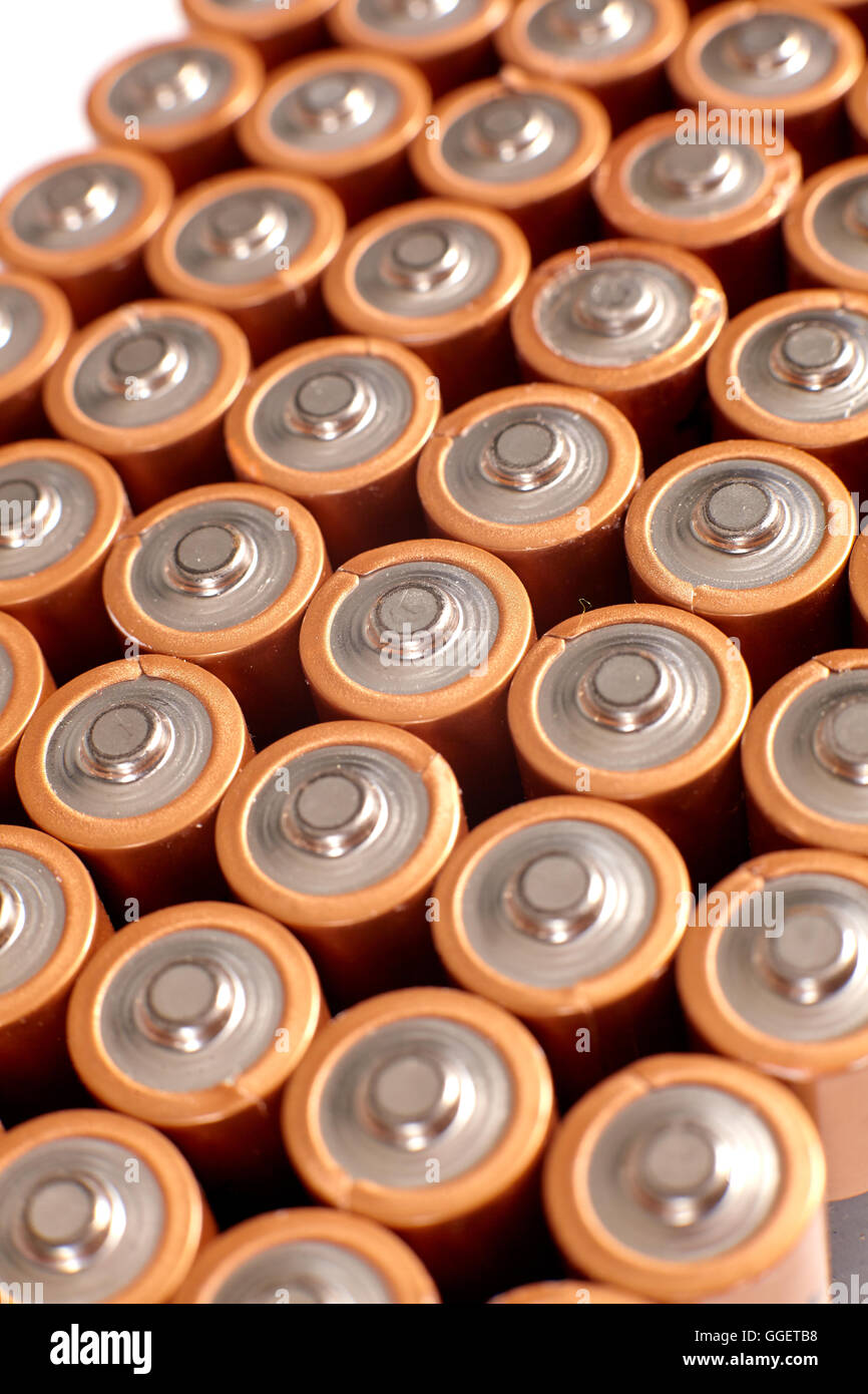 Closeup rows alkaline batteries hi-res stock photography and images - Alamy