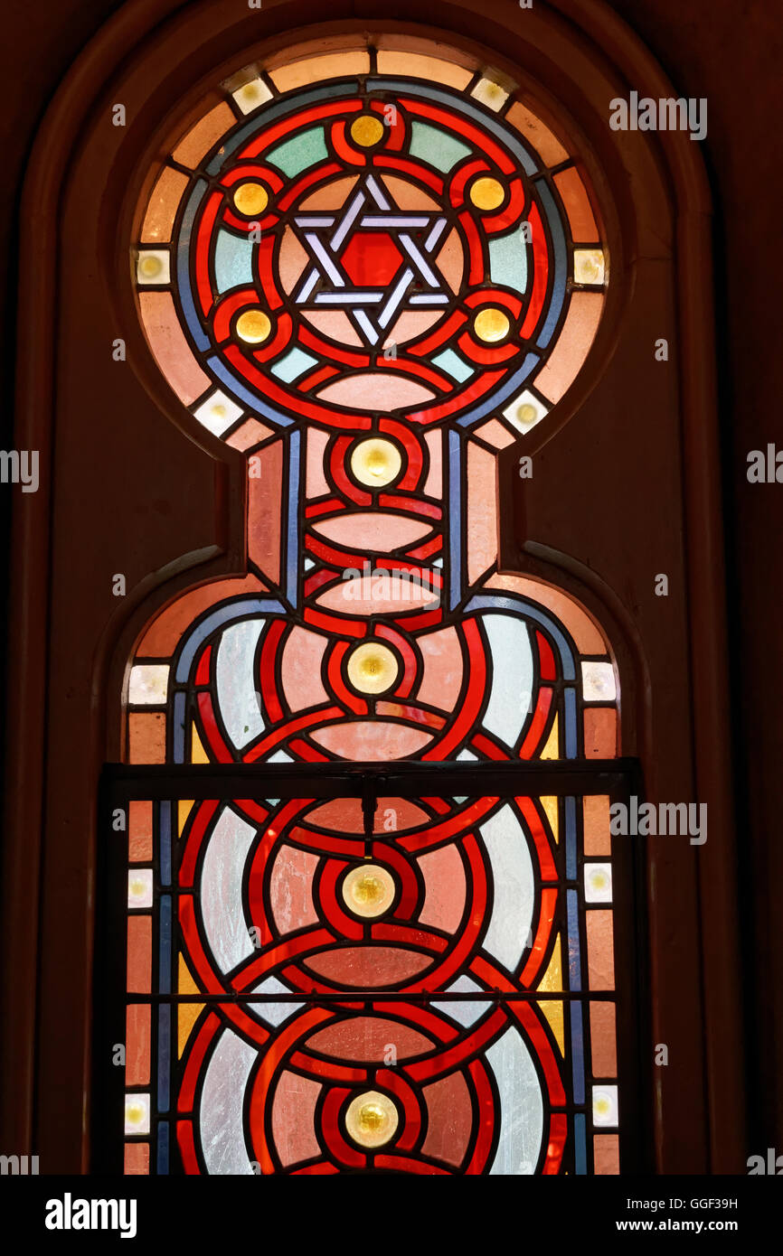 A stained glass window in the landmarked Eldridge Street Synagogue ...