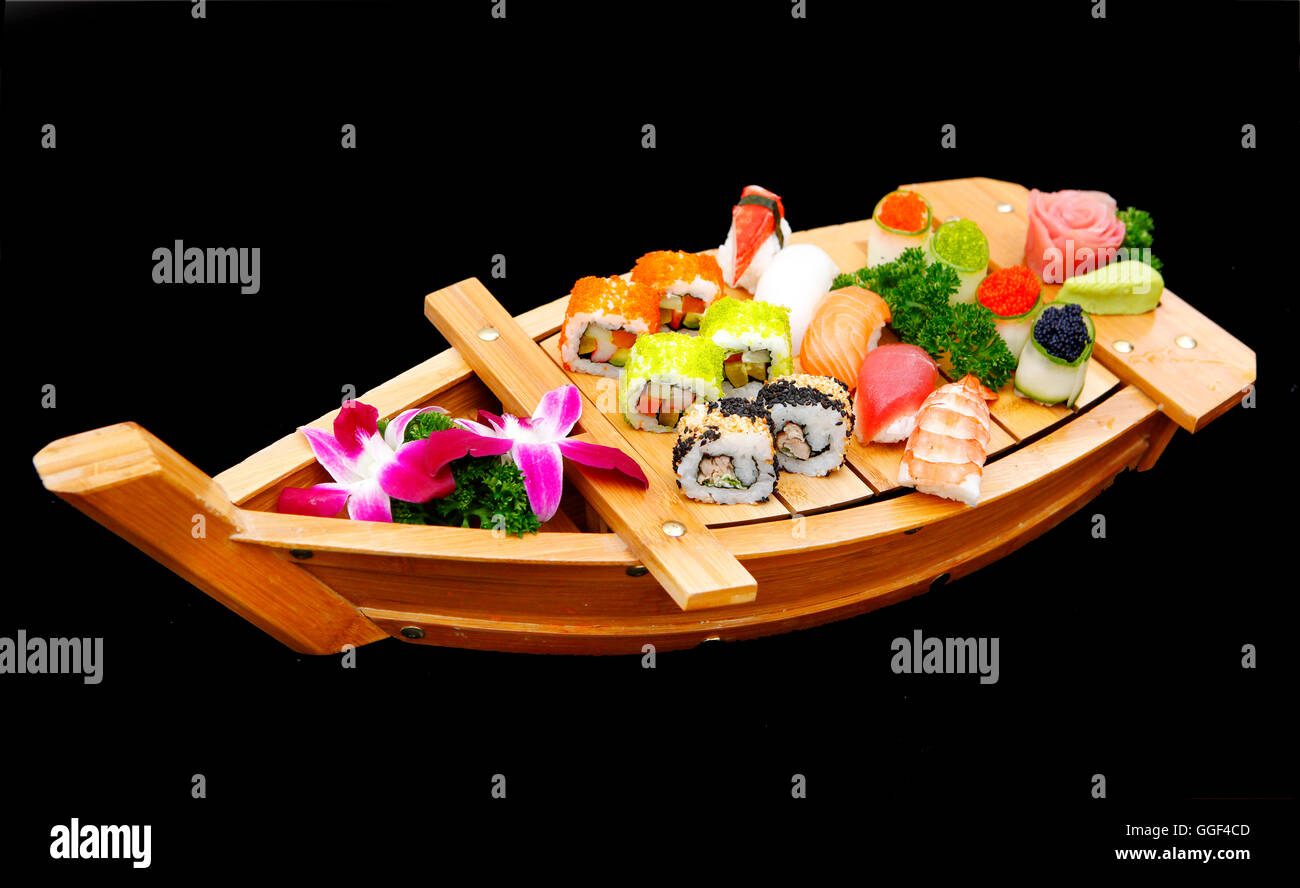 A boat of sushi Stock Photo - Alamy