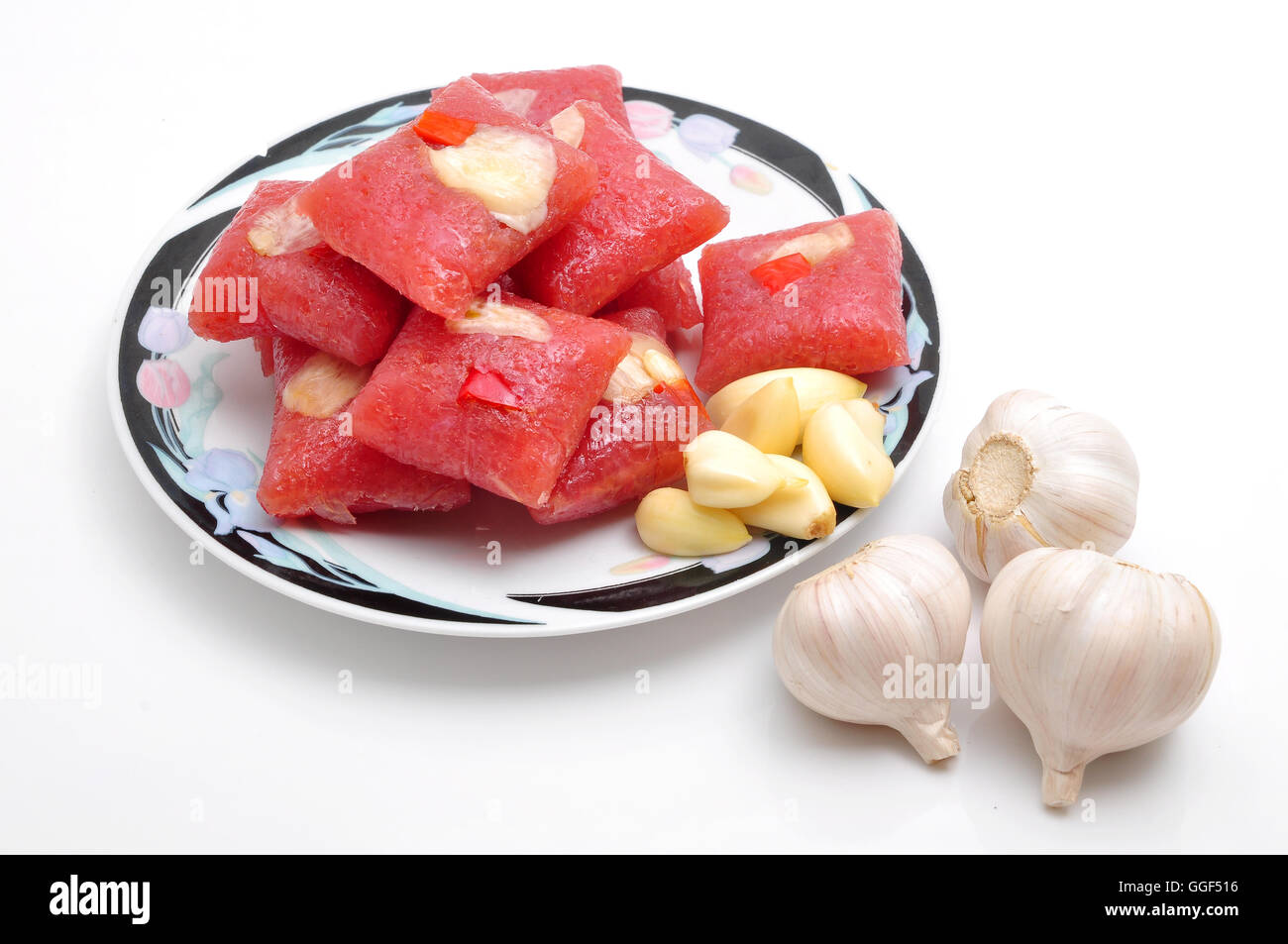 Vietnamese Fermented Pork Roll or Nem Lai Vung on a white background ...