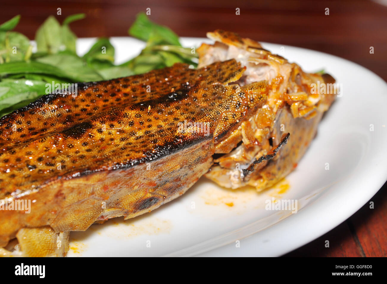 Grilled boxfish on the dish in the restaurant Stock Photo - Alamy