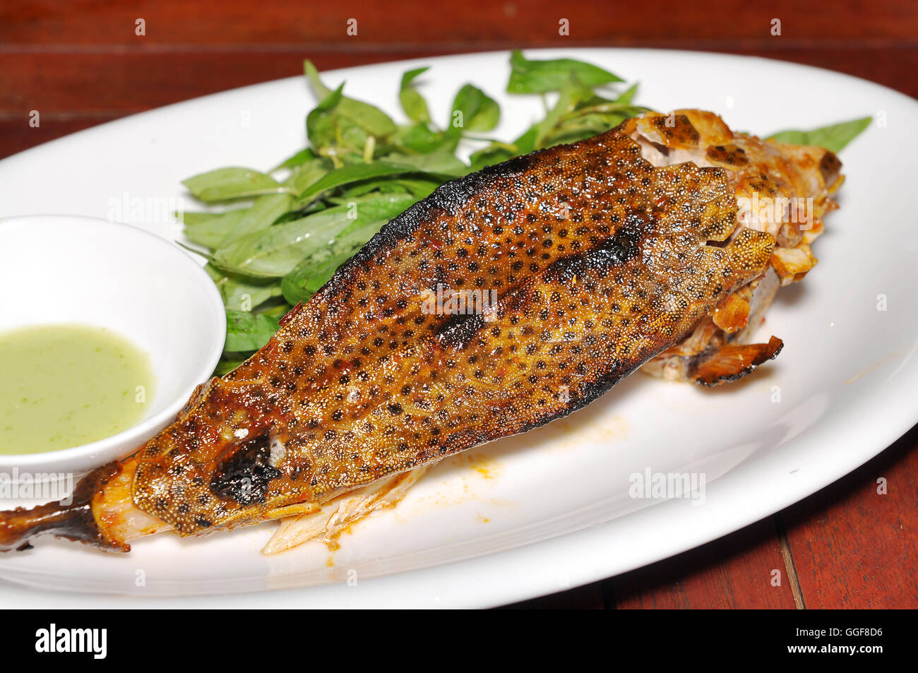 Grilled boxfish on the dish in the restaurant Stock Photo - Alamy