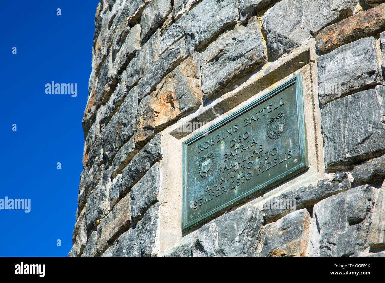 Memorial Tower plaque, Haystack Mountain State Park, Connecticut Stock ...