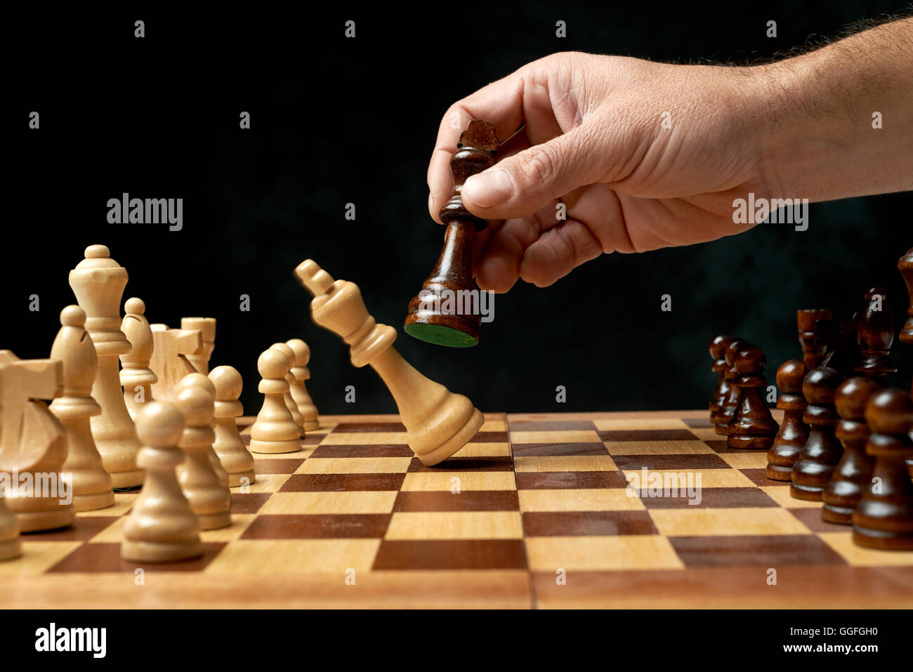 wooden chess board with chess pieces on Stock Photo - Alamy