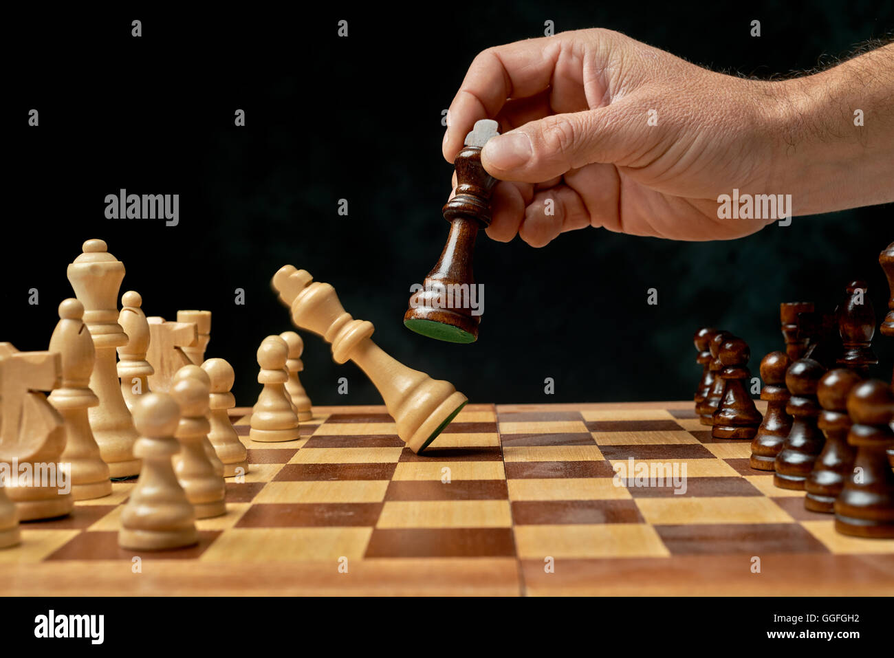wooden chess board with chess pieces on Stock Photo - Alamy