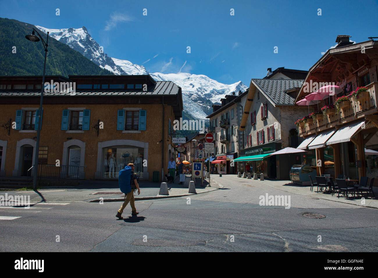 Center of European alpinism, Mount Blanc towers over Chamonix, France ...
