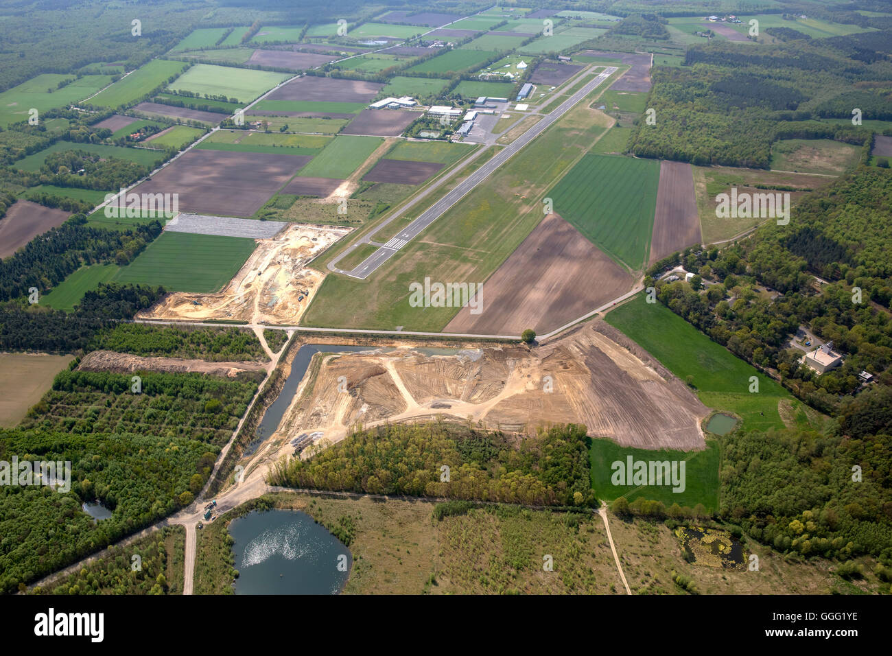 Aerial view, gravel pits, gravel mining, airfield Dinslaken Schwarze ...
