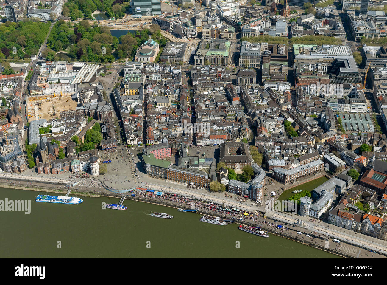 Aerial view, the Rhine, Old Town, Aerial photo, Areas of Dusseldorf ...