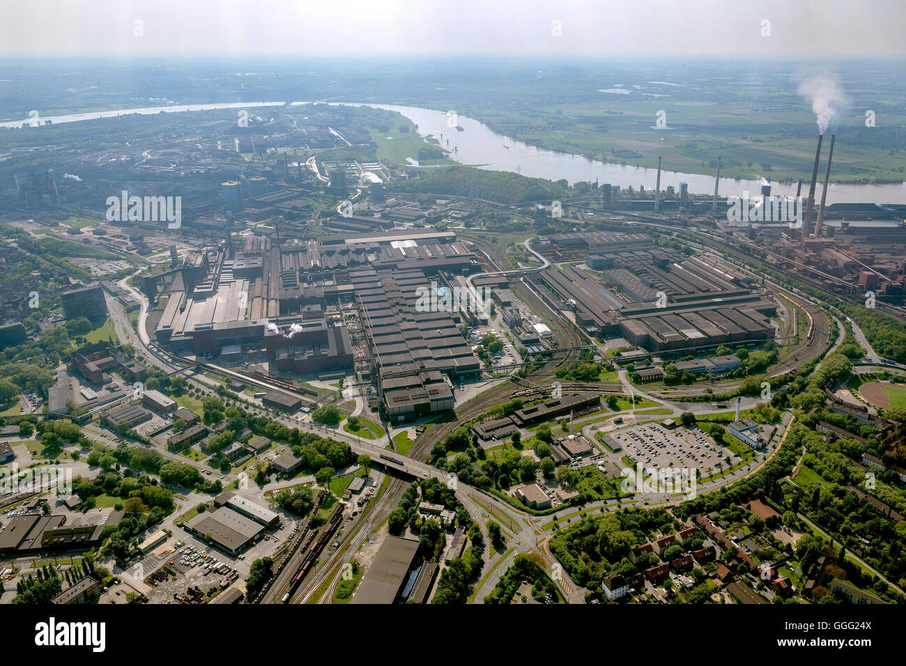 Aerial view, TSTG rail technology in the Thyssen-Krupp premises, the ...
