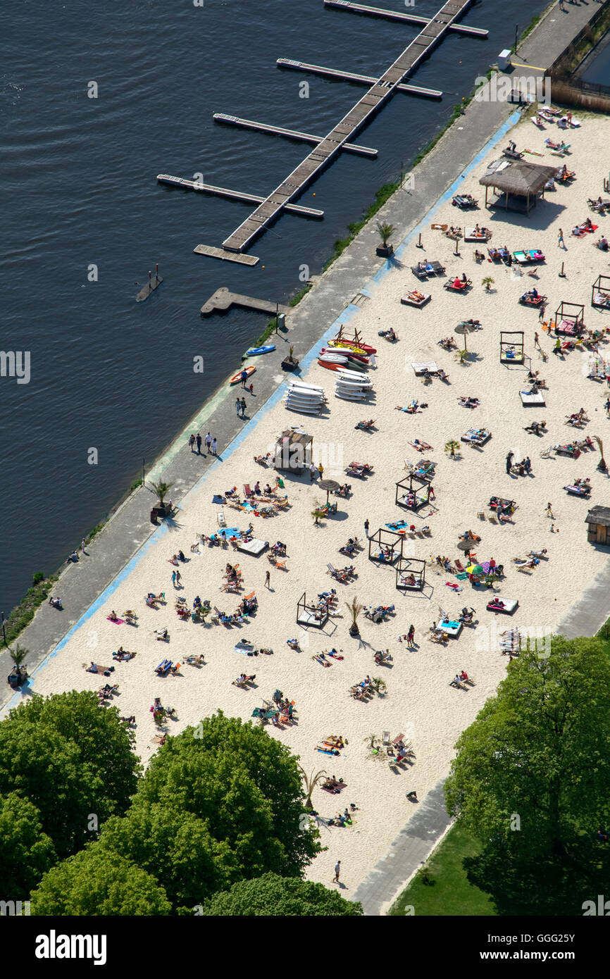 Aerial view, aerial view of Essen, Baldeneysee Seaside with Beach ...