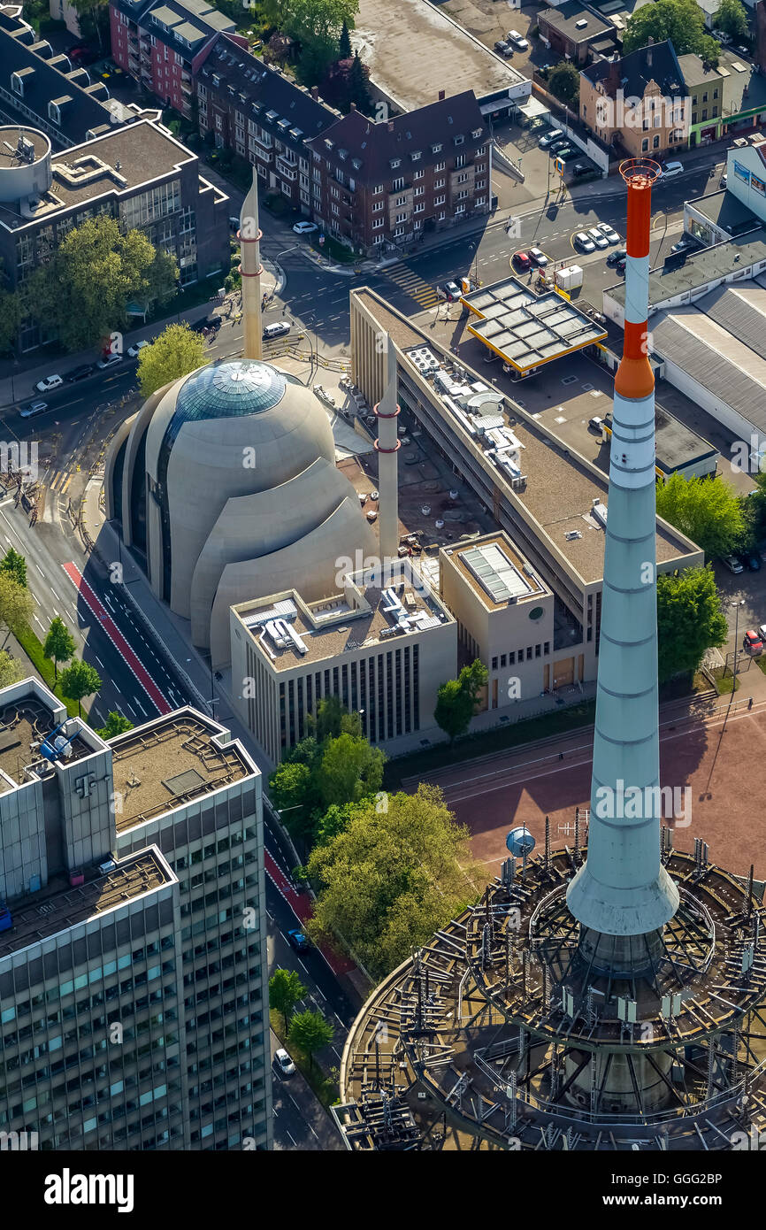 Aerial view, Cologne Central Mosque in Cologne-Ehrenfeld, Turkish ...