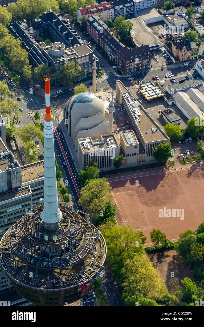 Aerial view, Cologne Central Mosque in Cologne-Ehrenfeld, Turkish ...