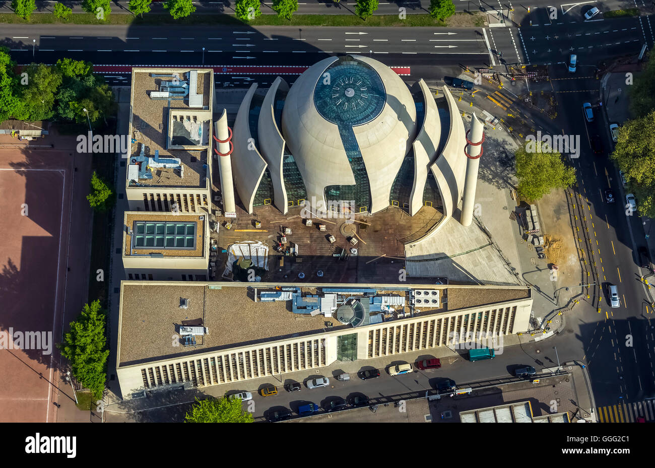Aerial view, Cologne Central Mosque in Cologne-Ehrenfeld, Turkish ...