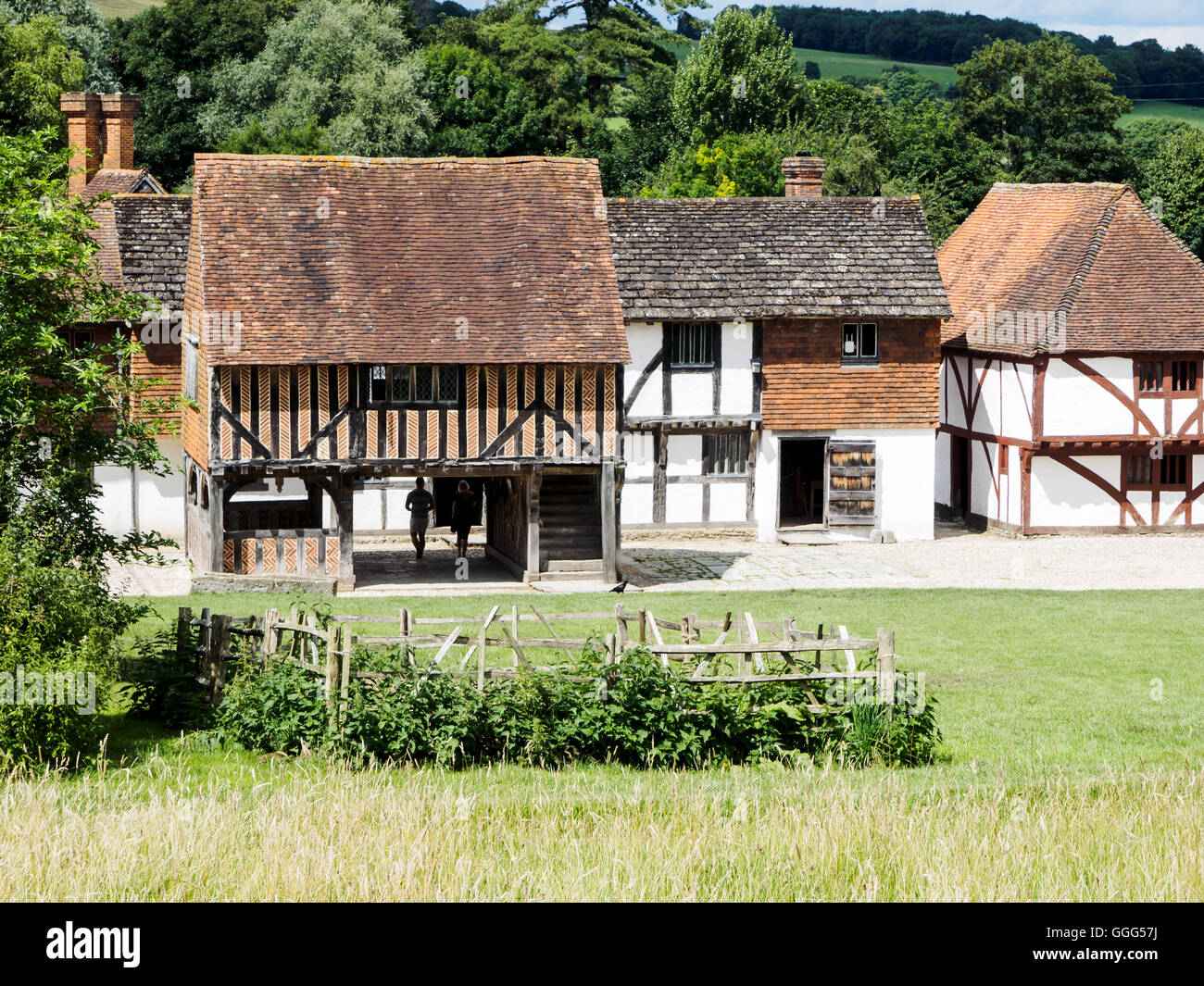 Tudor and medieval buildings in the village square at the Weald ...