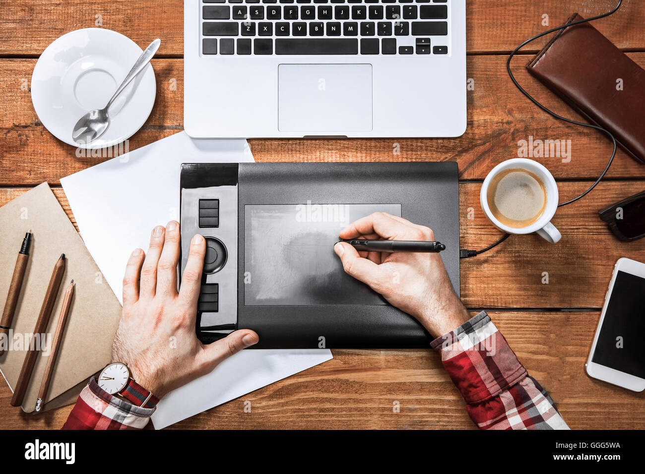 Graphic Designer working with interactive pen display, digital Drawing ...