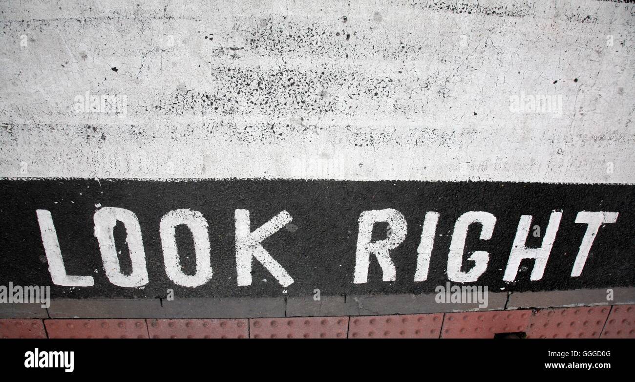 Traffic signs look right Stock Photo - Alamy