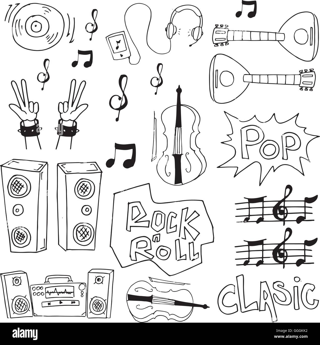 Hand drawn guitar set Black and White Stock Photos & Images - Alamy