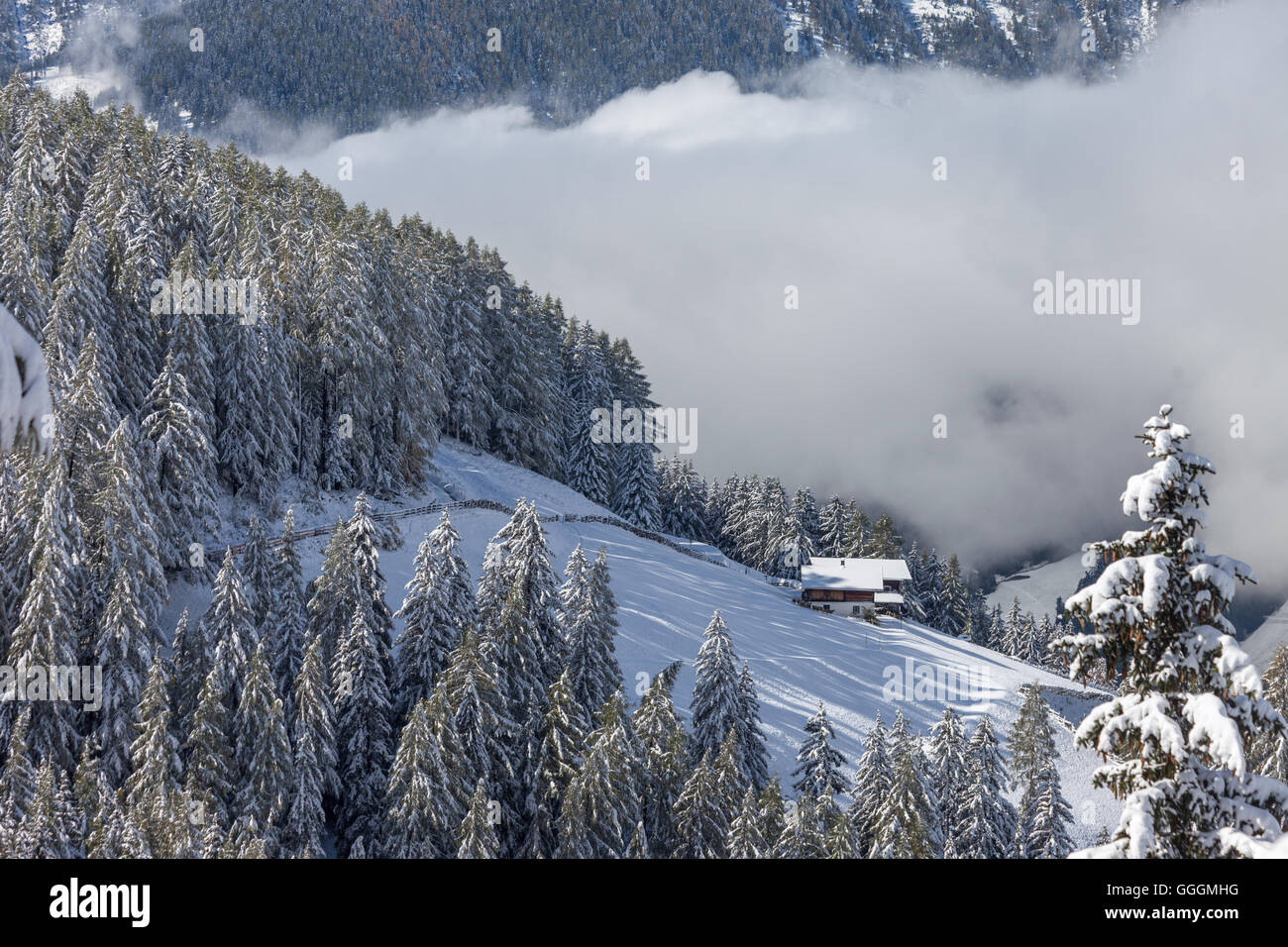 geography / travel, Italy, South Tyrol, snow-covered mountain farms in ...