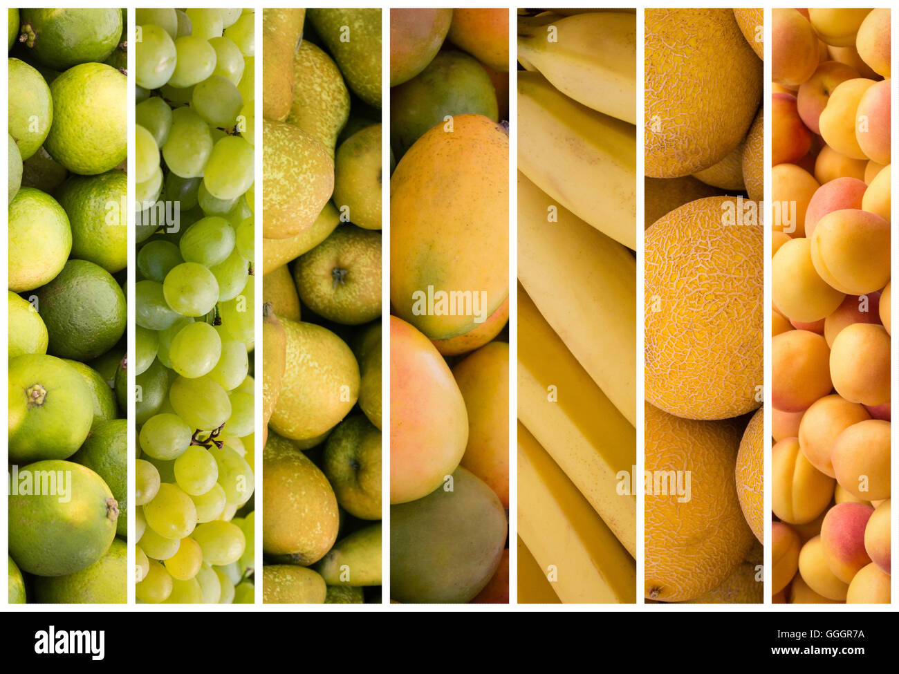 color sorted fruit collage - fruit background Stock Photo - Alamy