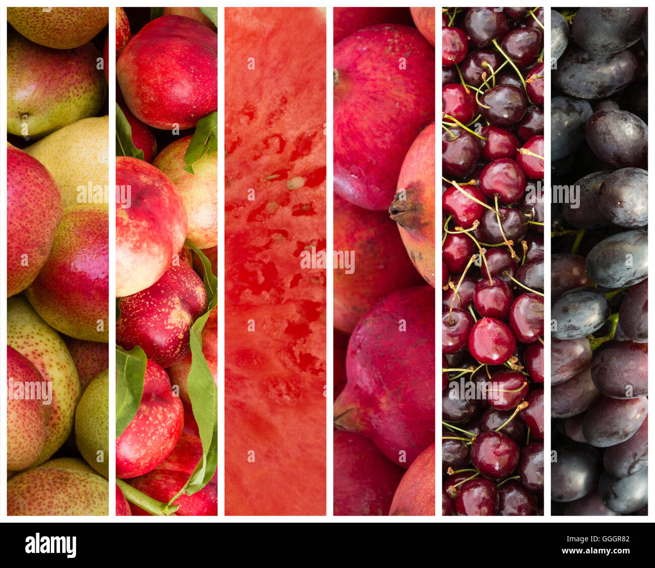 color sorted fruit collage - fruit background Stock Photo - Alamy