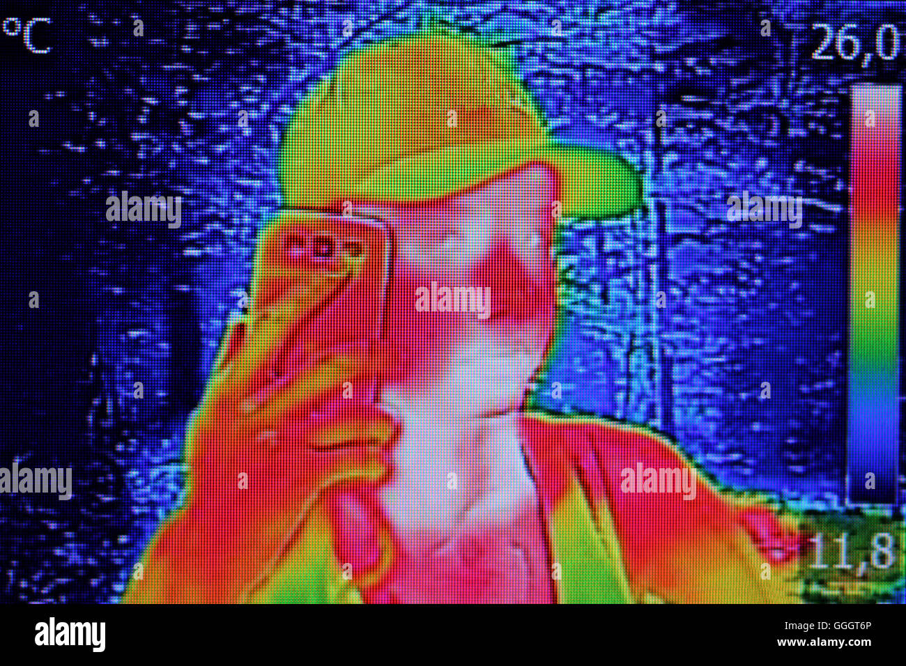 Infrared thermography image showing the heat emission when Young girl ...