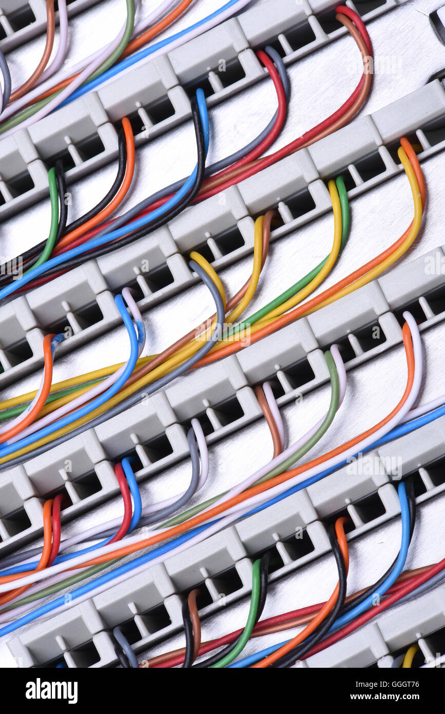 Telecommunication main distribution frame with cables, closeup Stock ...