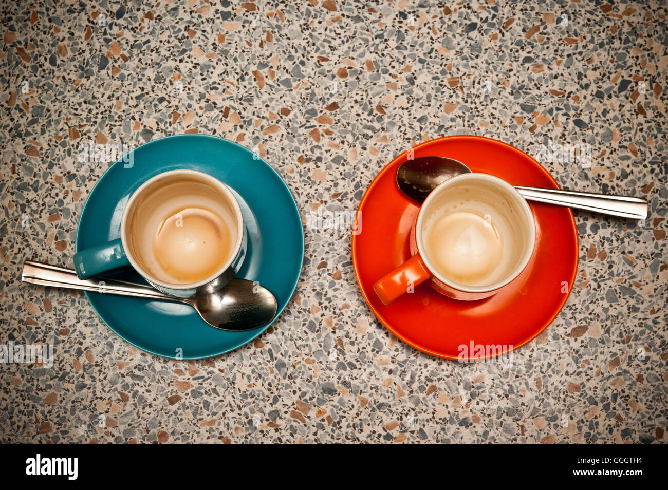 two empty coffee cups right after finishing to drink Stock Photo - Alamy