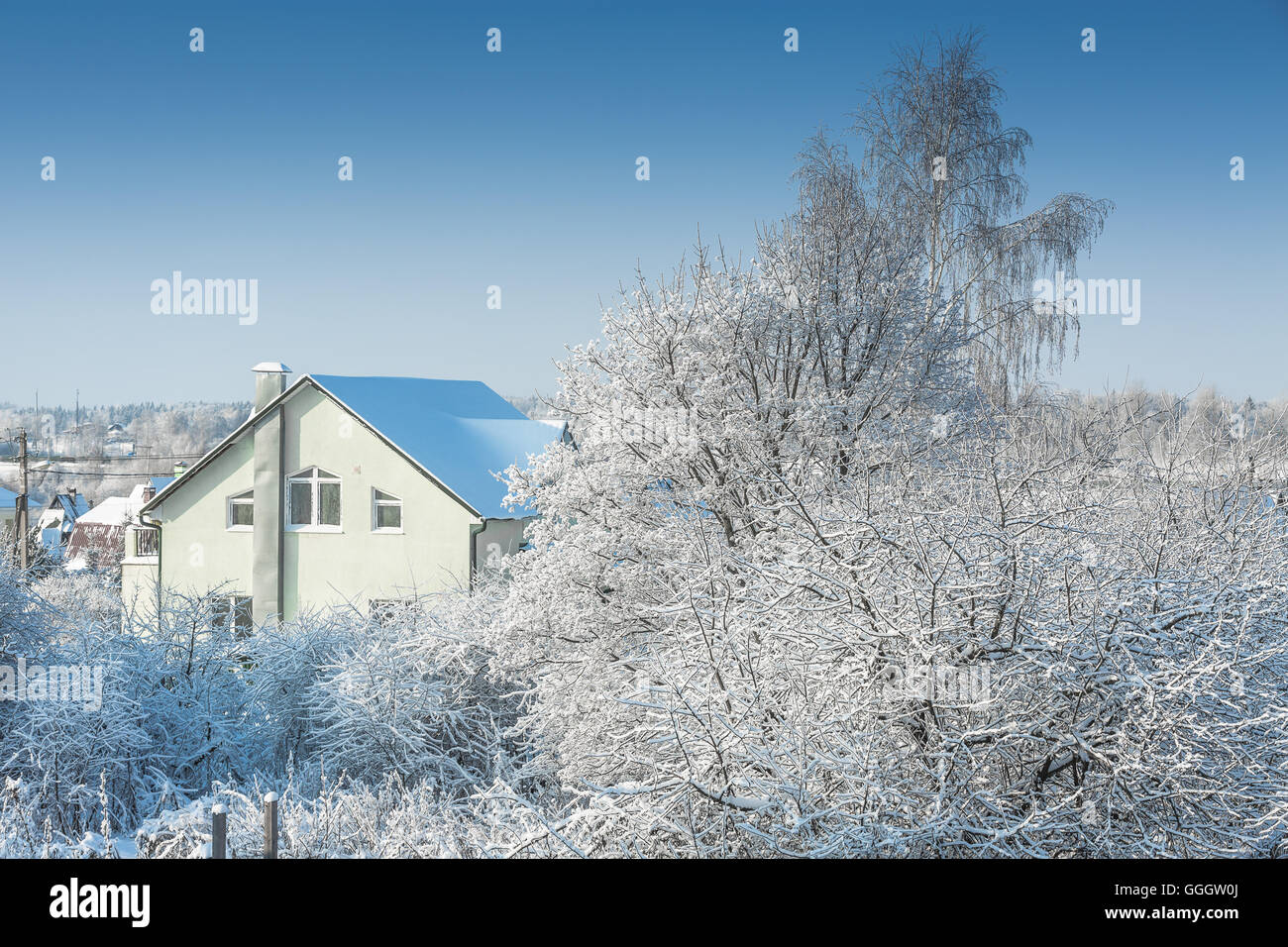 Country houses after snowfall Stock Photo - Alamy