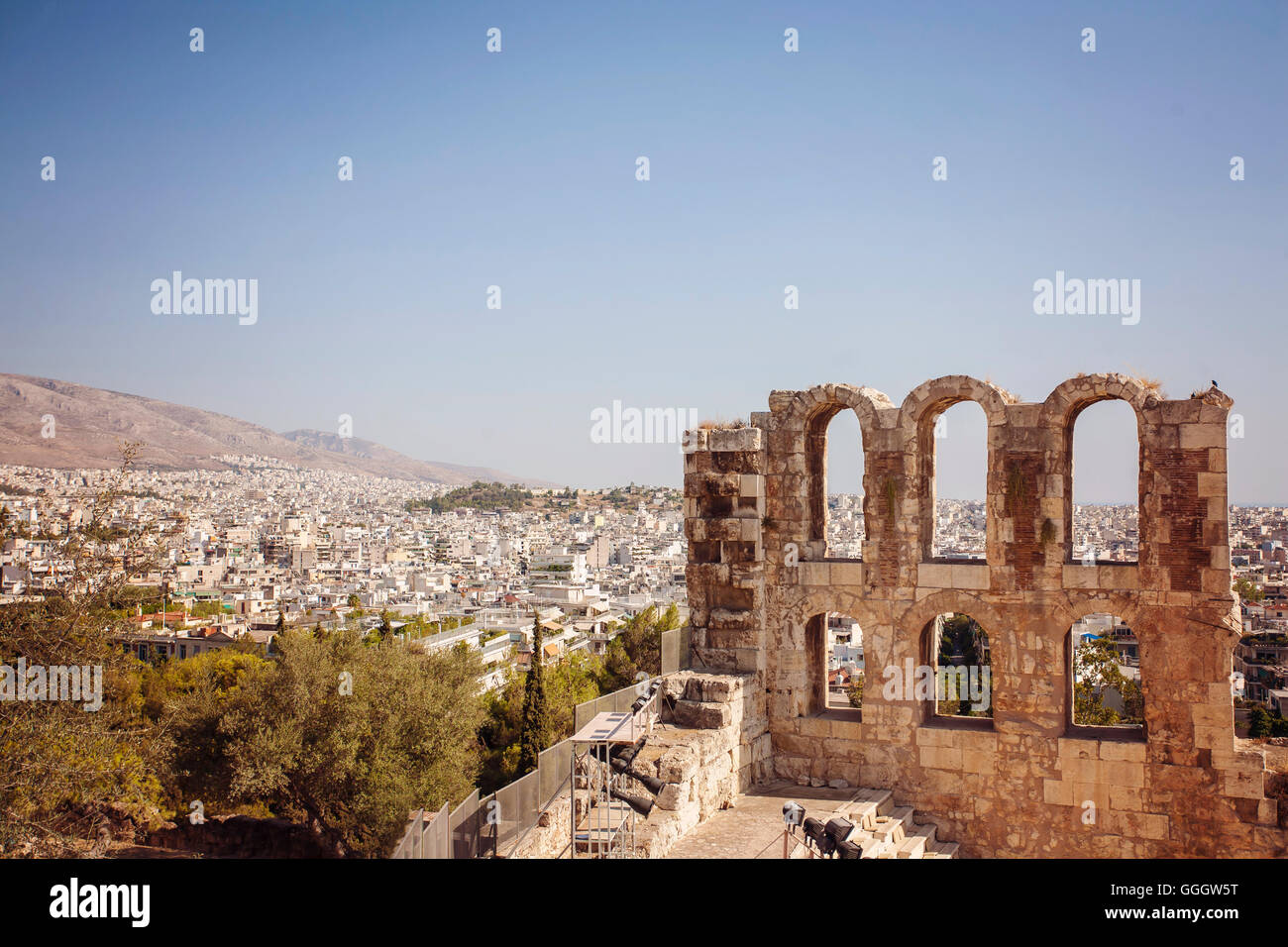 Amphitheater of the Acropolis of Athens with view on the city. UNESCO ...