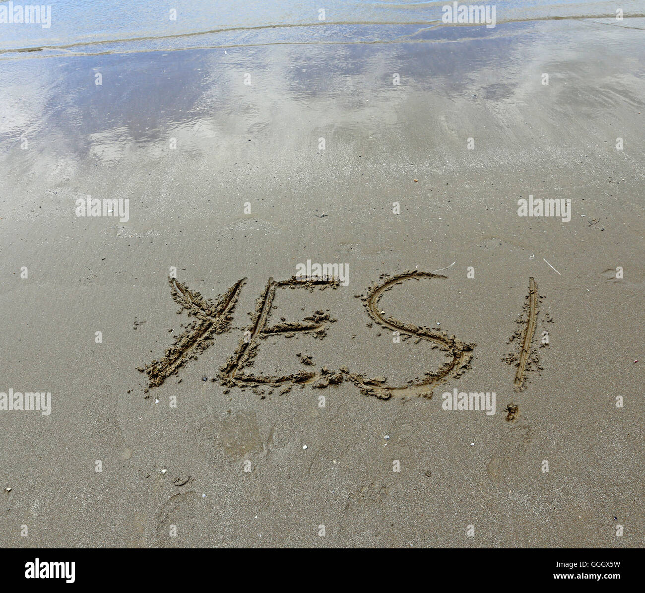 big YES written on the beach sand Stock Photo - Alamy