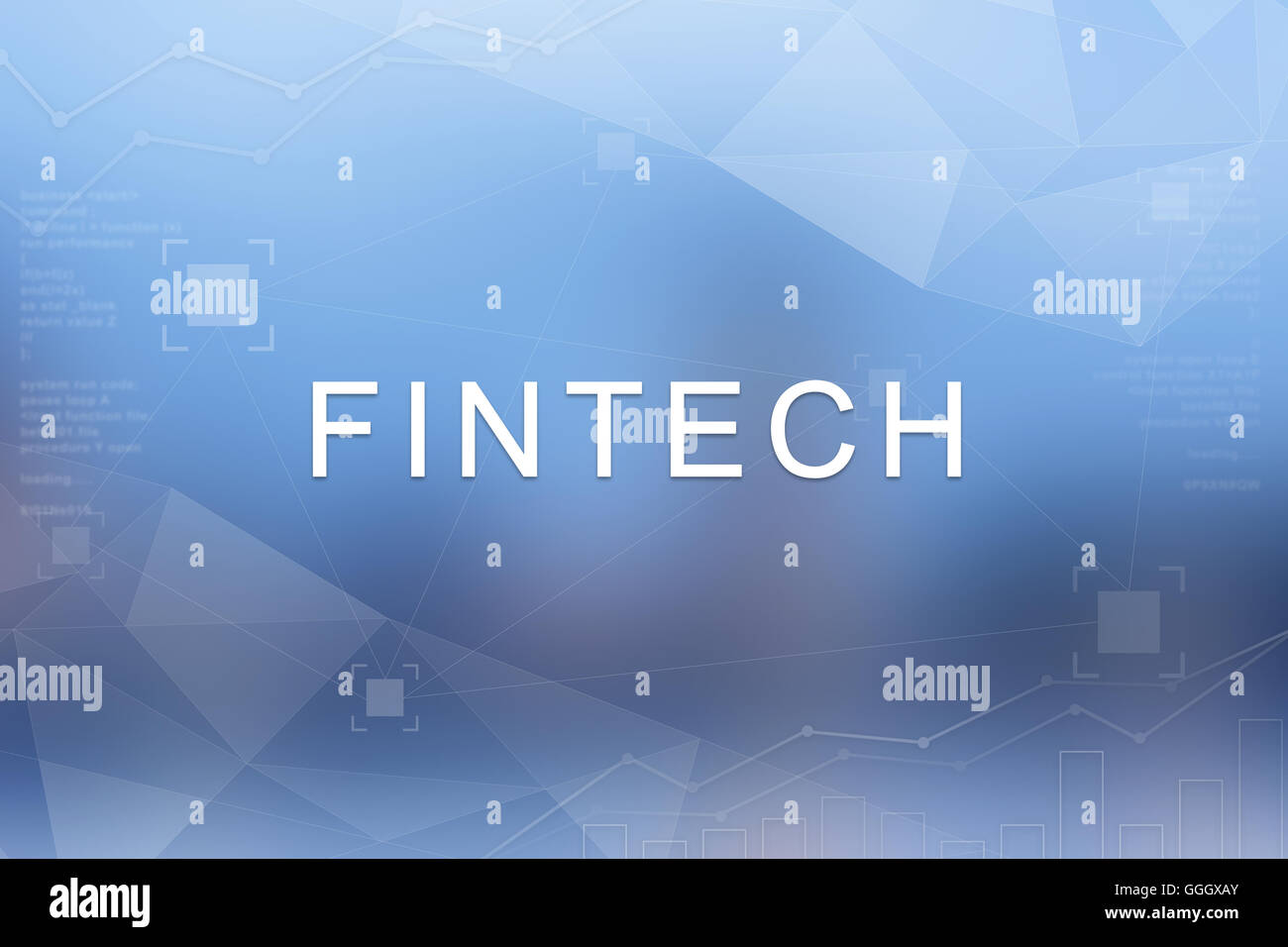 Fintech or financial technology word on blue blurred and polygon ...