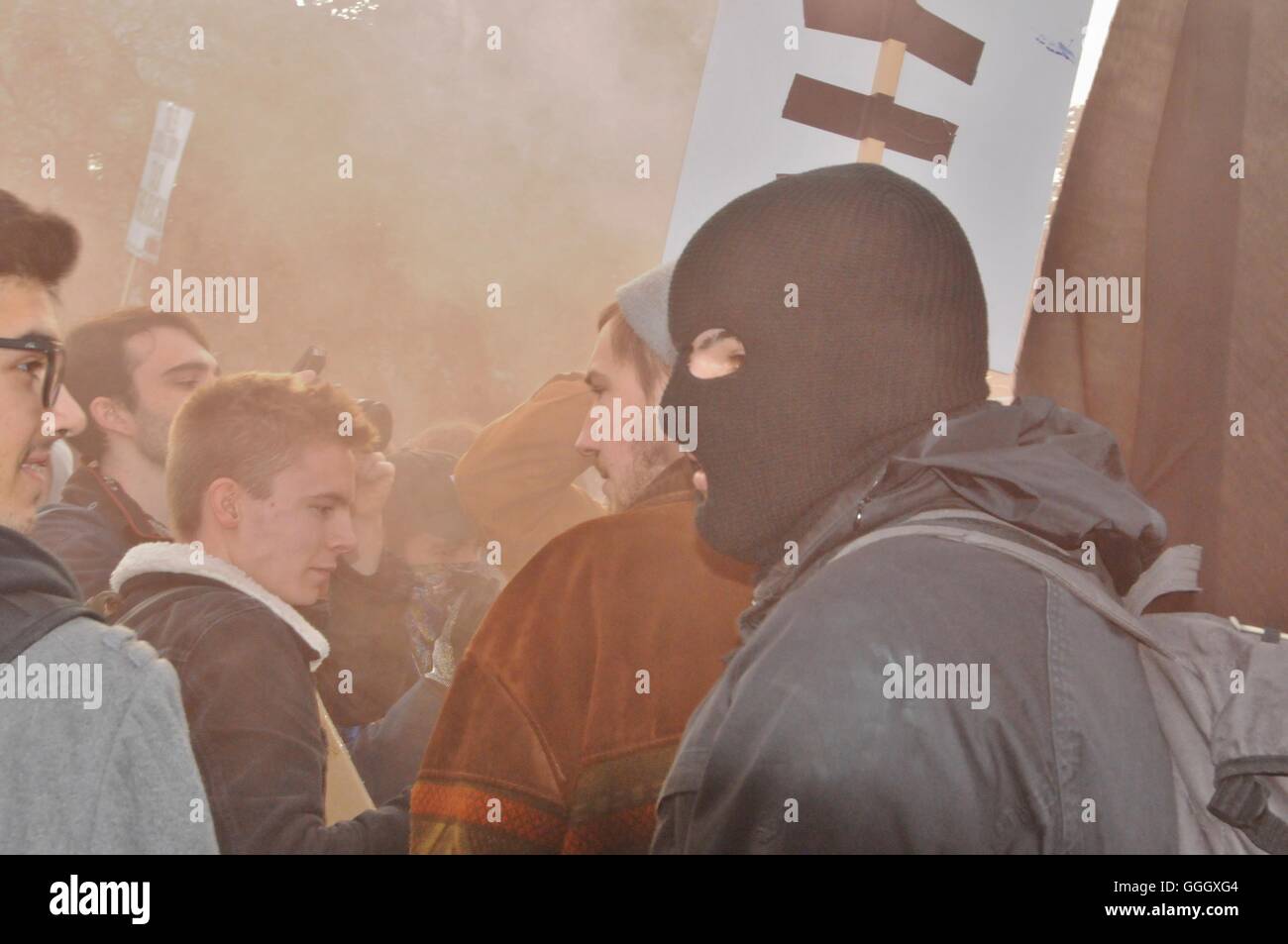 Members of anarchist group Black Block; join the, London, student ...