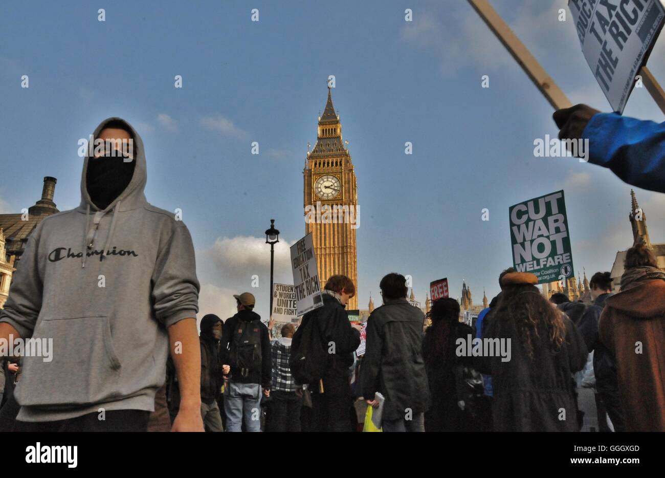 Members of anarchist group Black Block; join the, London, student ...