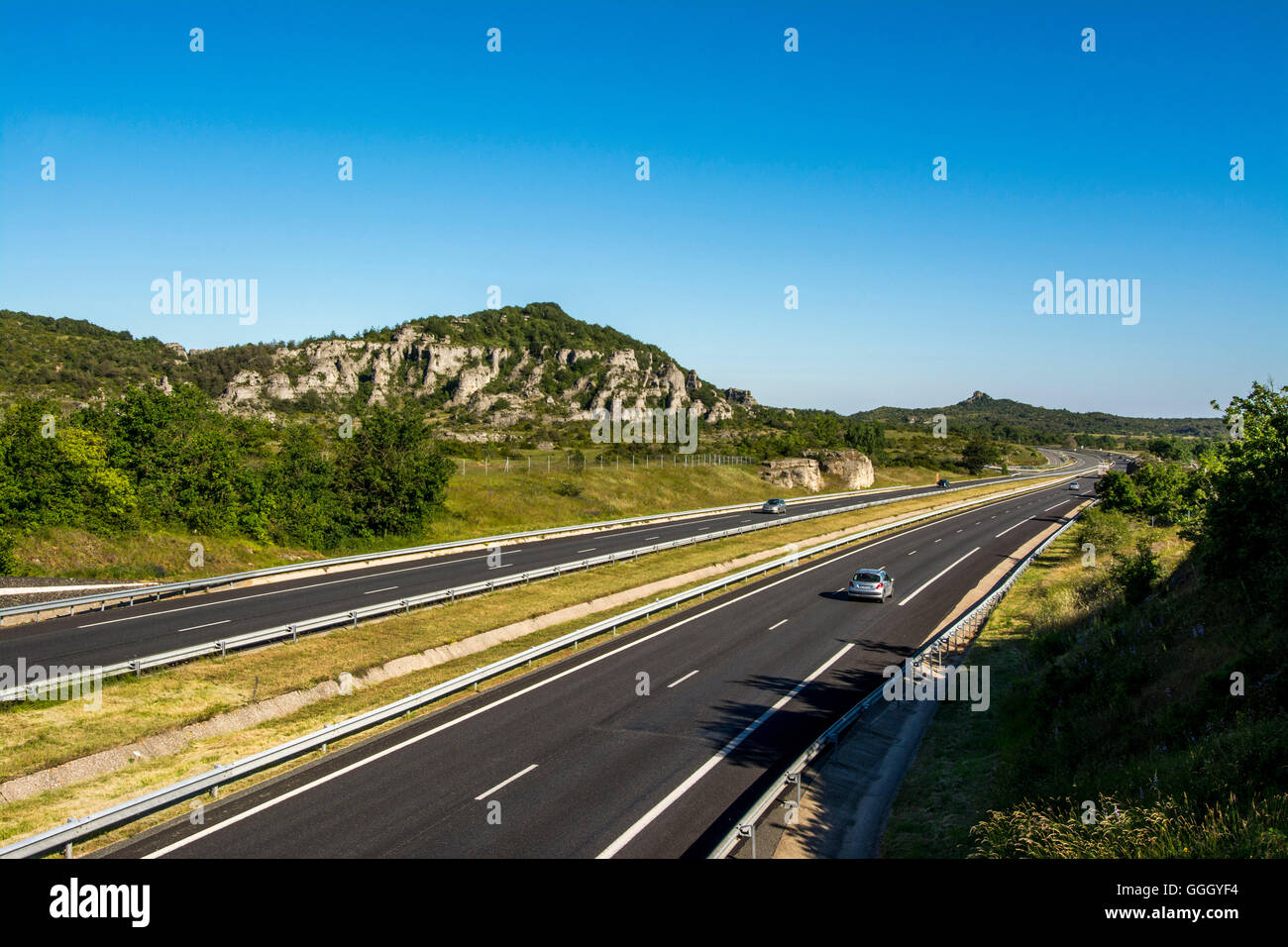 Highway A75 on Larzac plateau near Millau, Grands Causses Regional ...