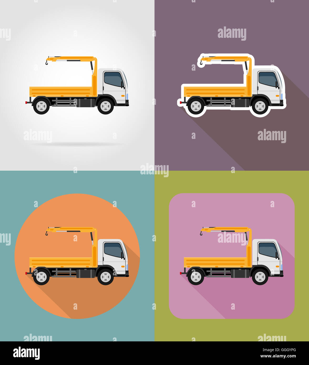 truck with a small crane for construction flat icons illustration ...