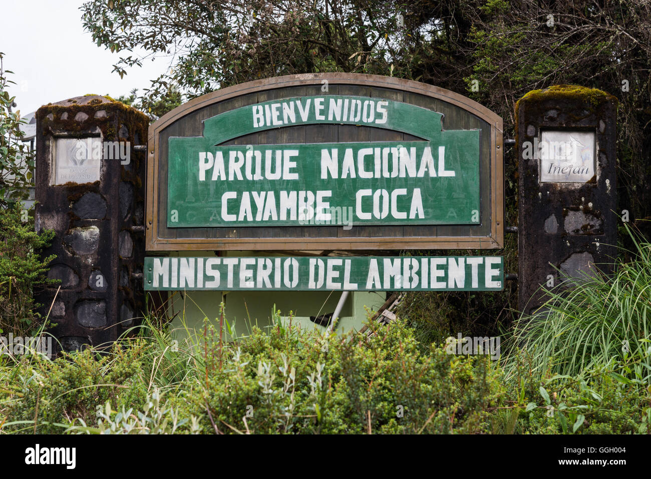 Sign of Cayambe Coca National Park. Ecuador, South America Stock Photo ...