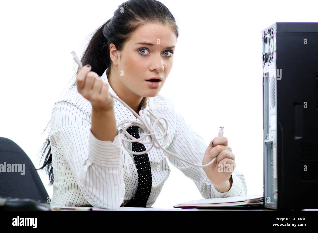young woman and office computer Stock Photo - Alamy