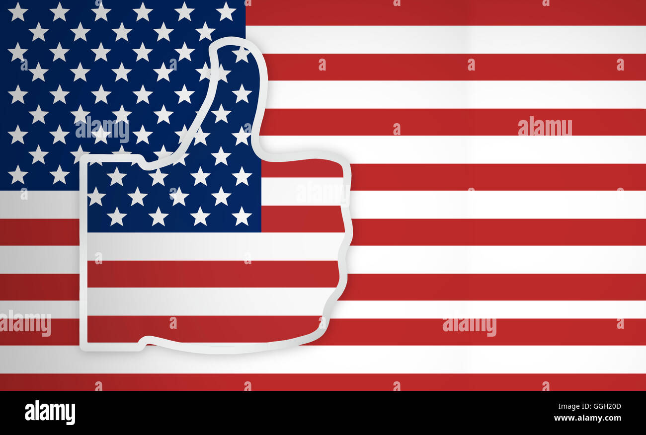 Great America big thumbs up and flag background 3d render Stock Photo ...