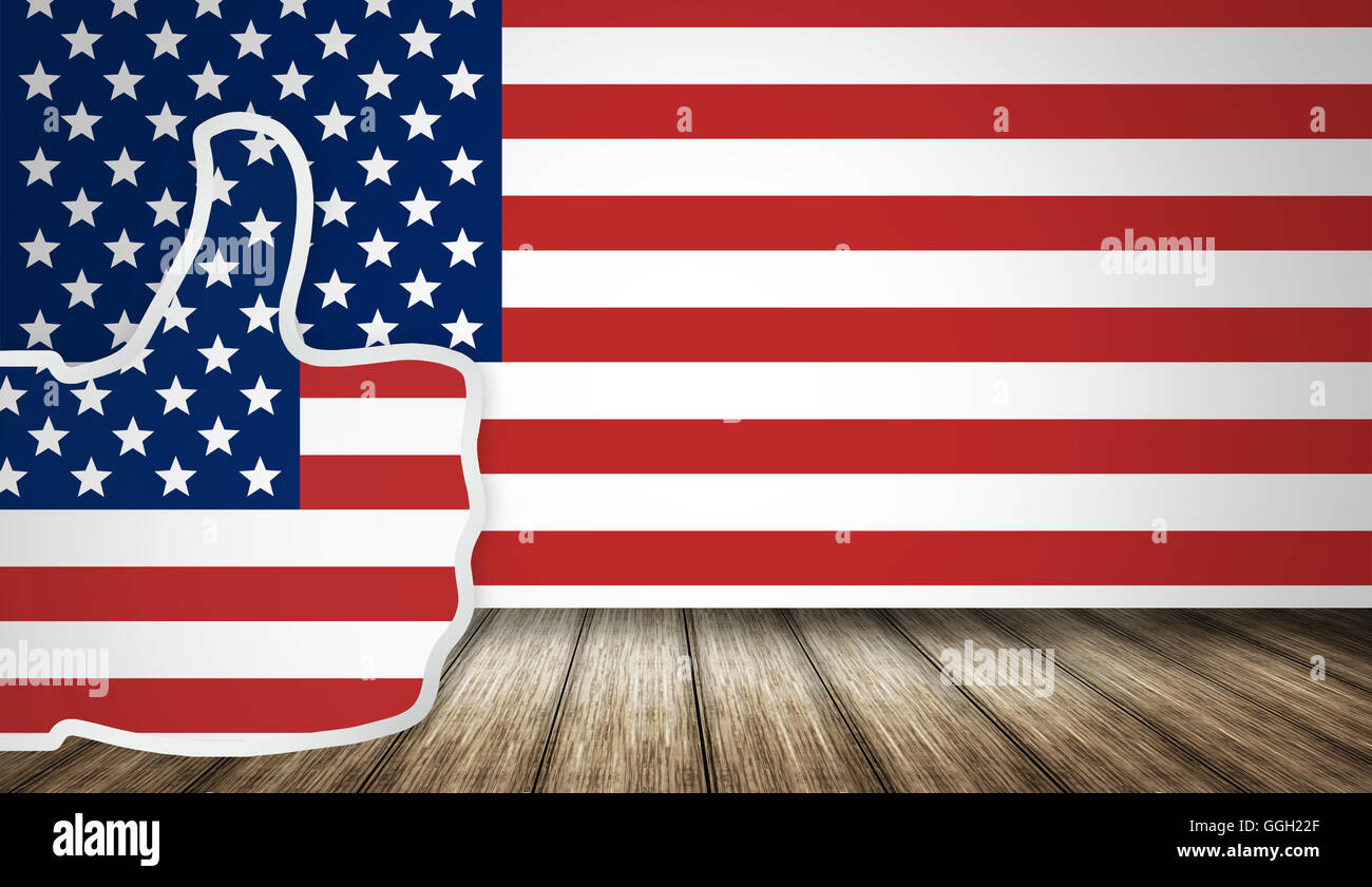 Great America big thumbs up and flag background 3d render Stock Photo ...