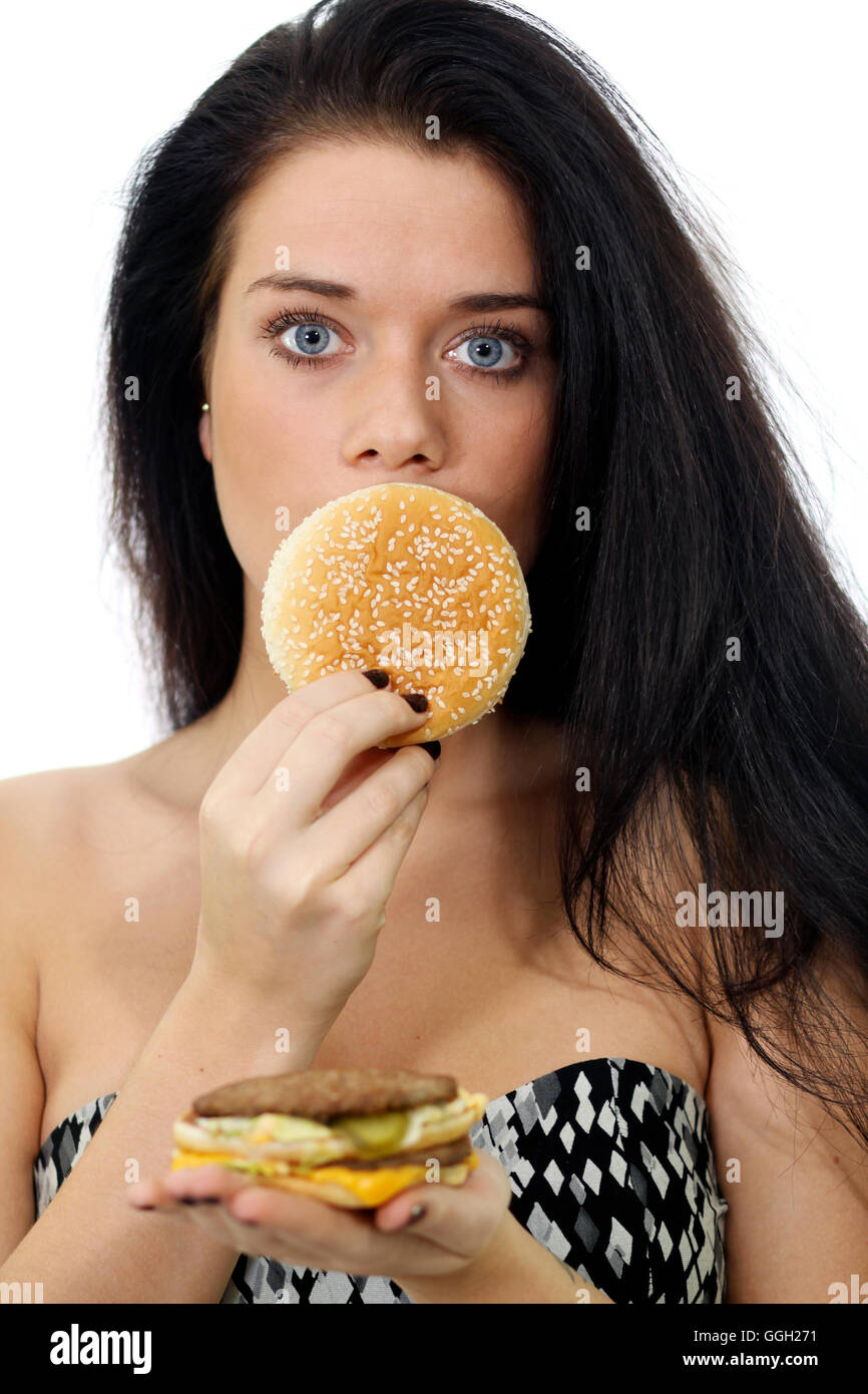Beautiful woman with sandwich Stock Photo - Alamy