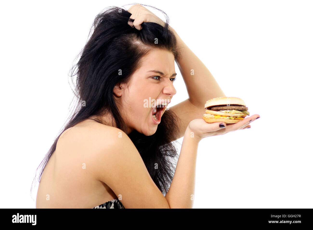 Beautiful woman with sandwich Stock Photo - Alamy