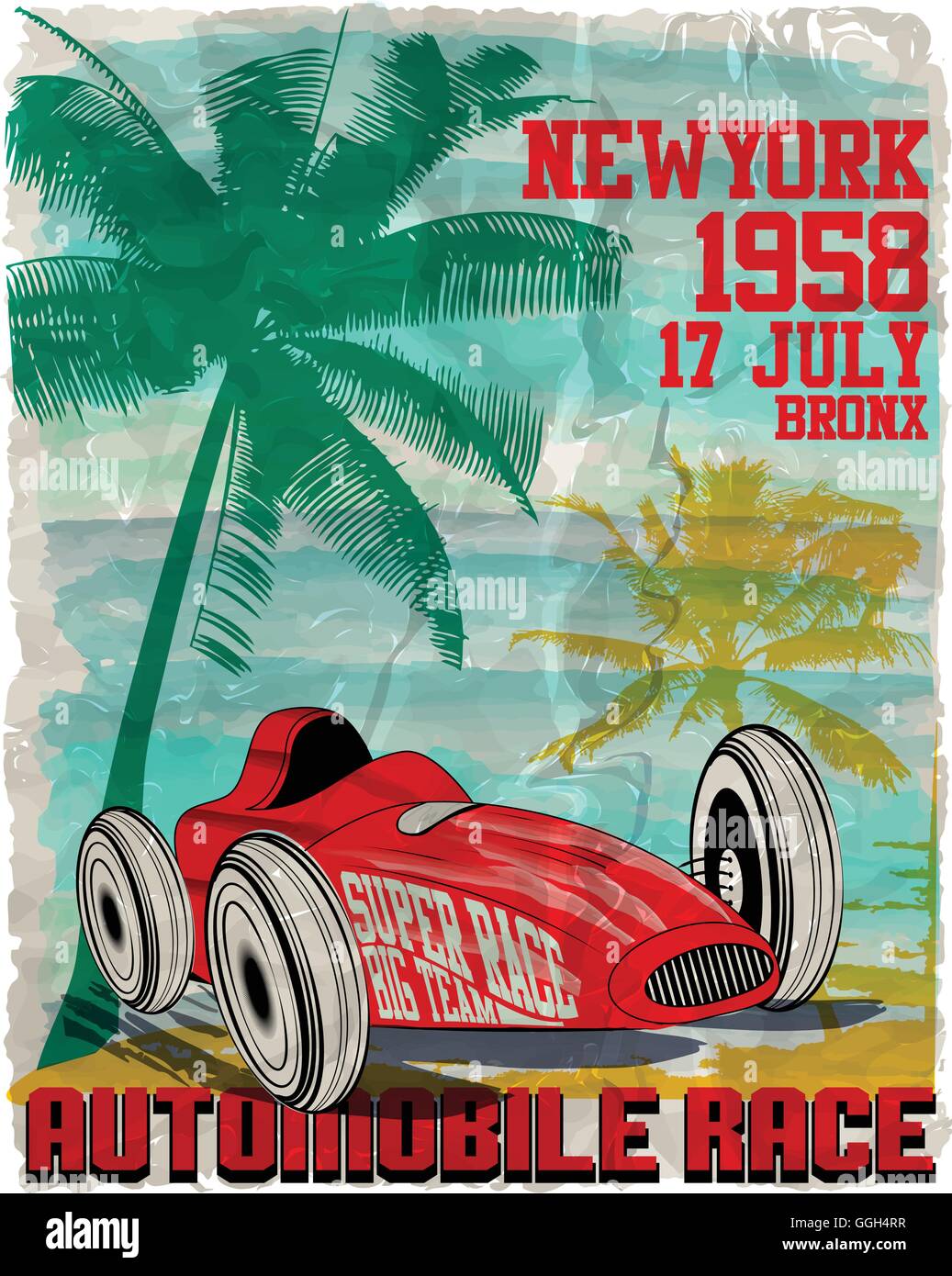vintage race car for printing.vector old school race poster.retro race ...