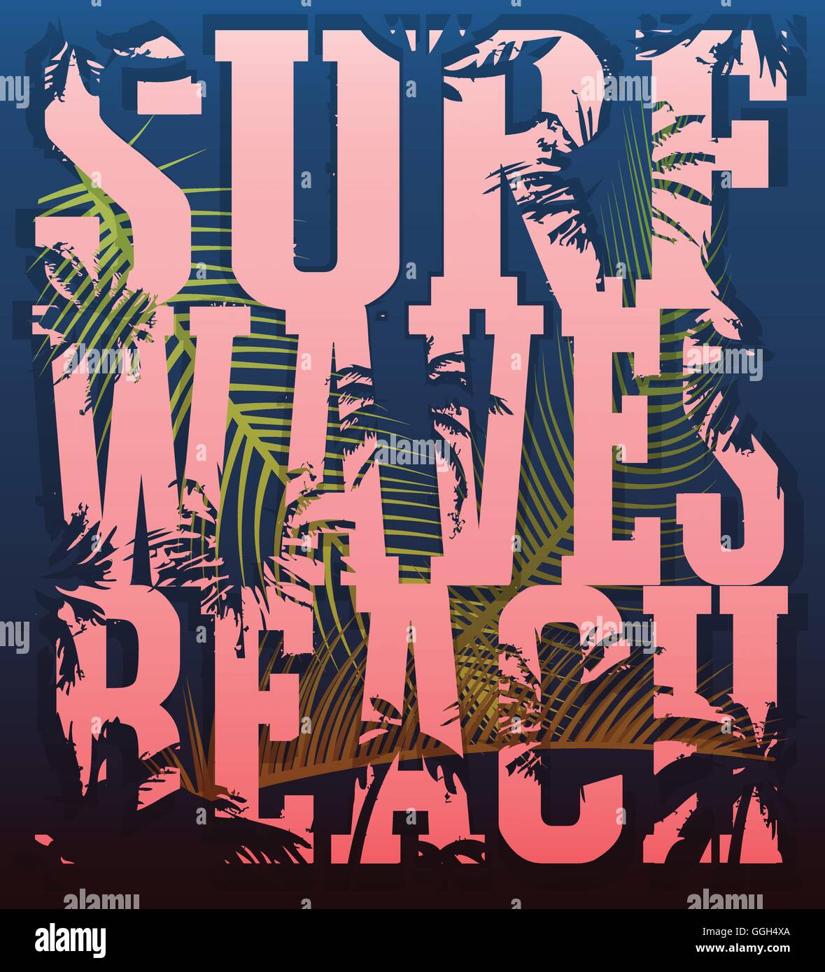 Vector illustration on the theme of surf and surfing. Grunge background ...