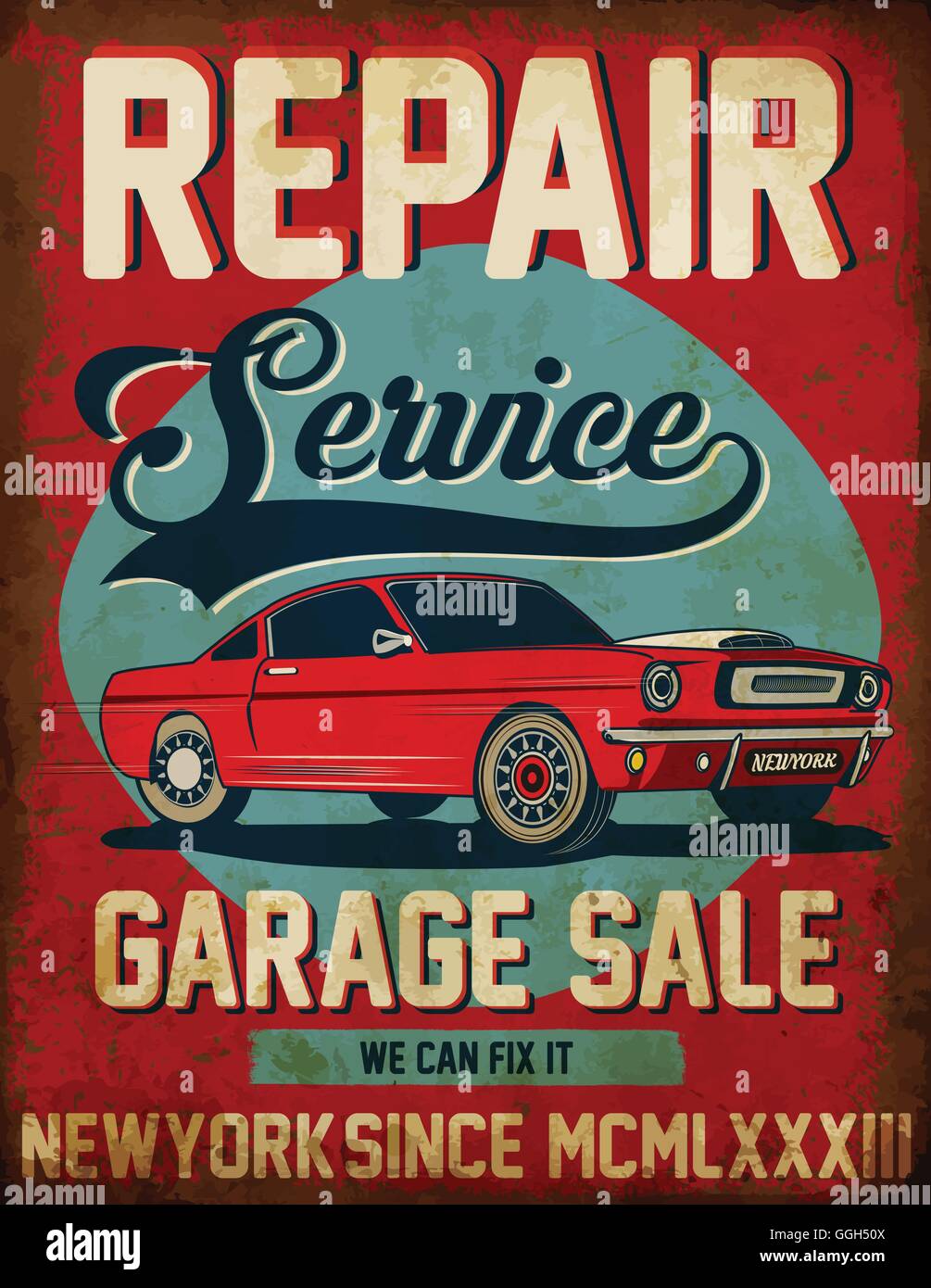 Vintage classic car repair service tee graphic design Stock Vector ...