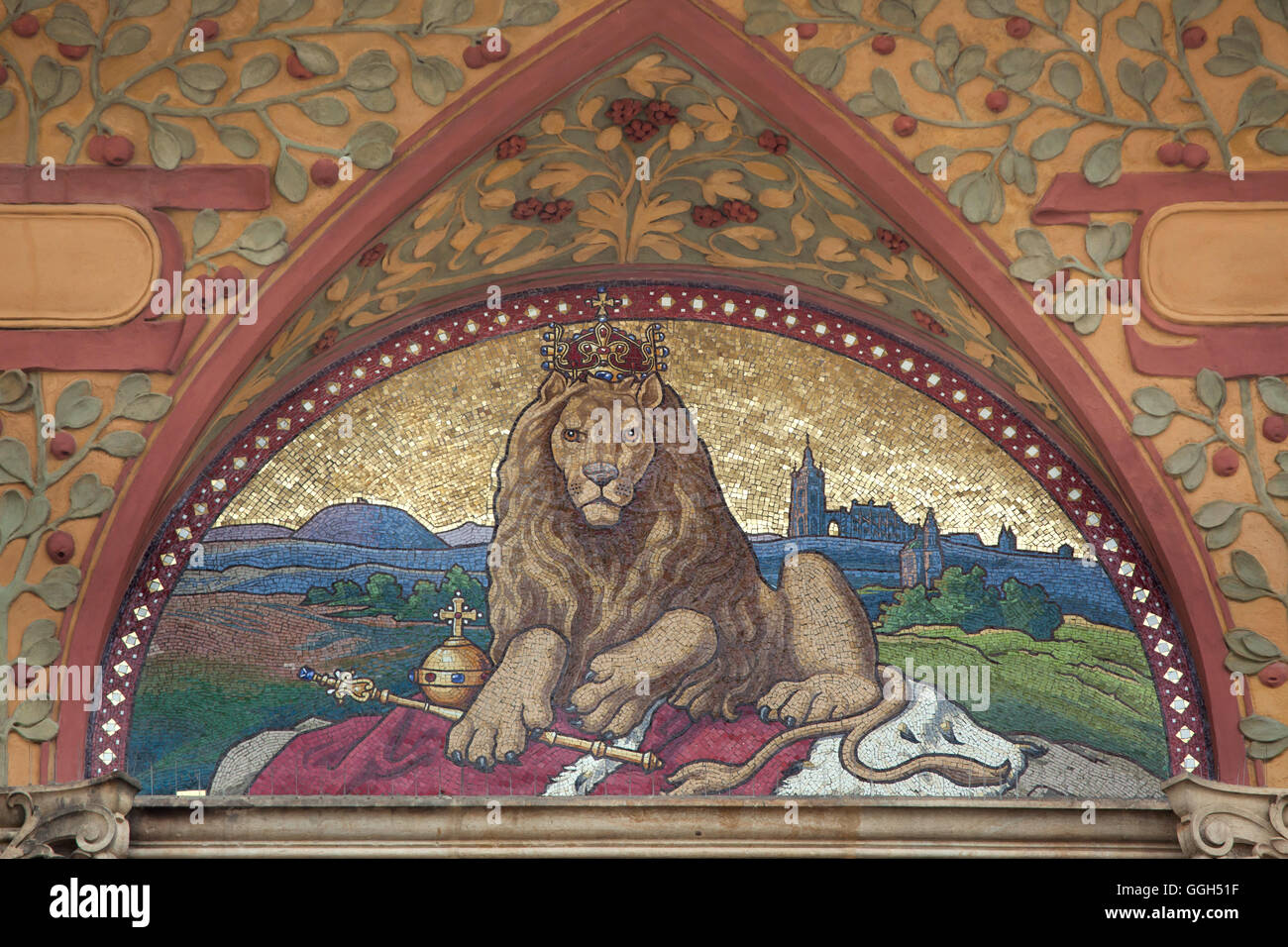 Bohemian heraldic double-tailed lion crowned with the Crown of Saint ...