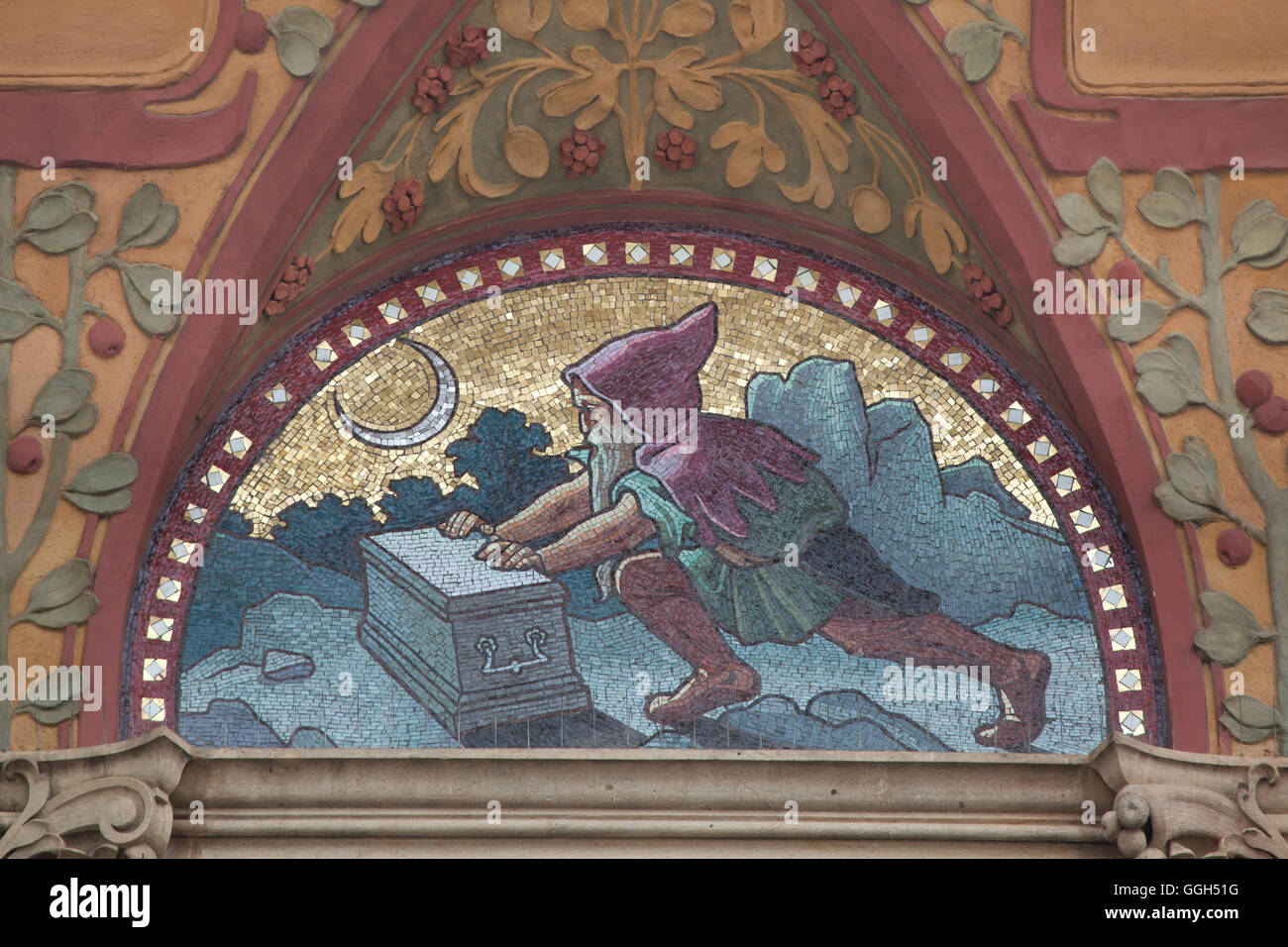 Allegory of silver mining depicted as a dwarf opening the silver chest ...